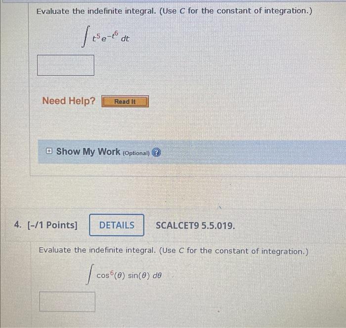 Solved Evaluate the indefinite integral. (Use C for the | Chegg.com