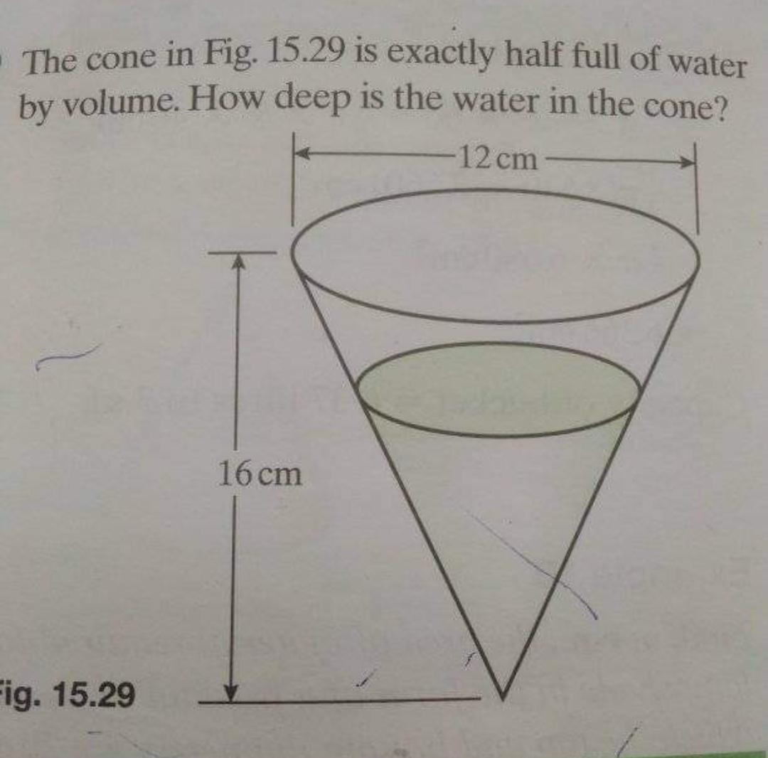 Solved The cone in Fig. 15.29 ﻿is exactly half full of water | Chegg.com