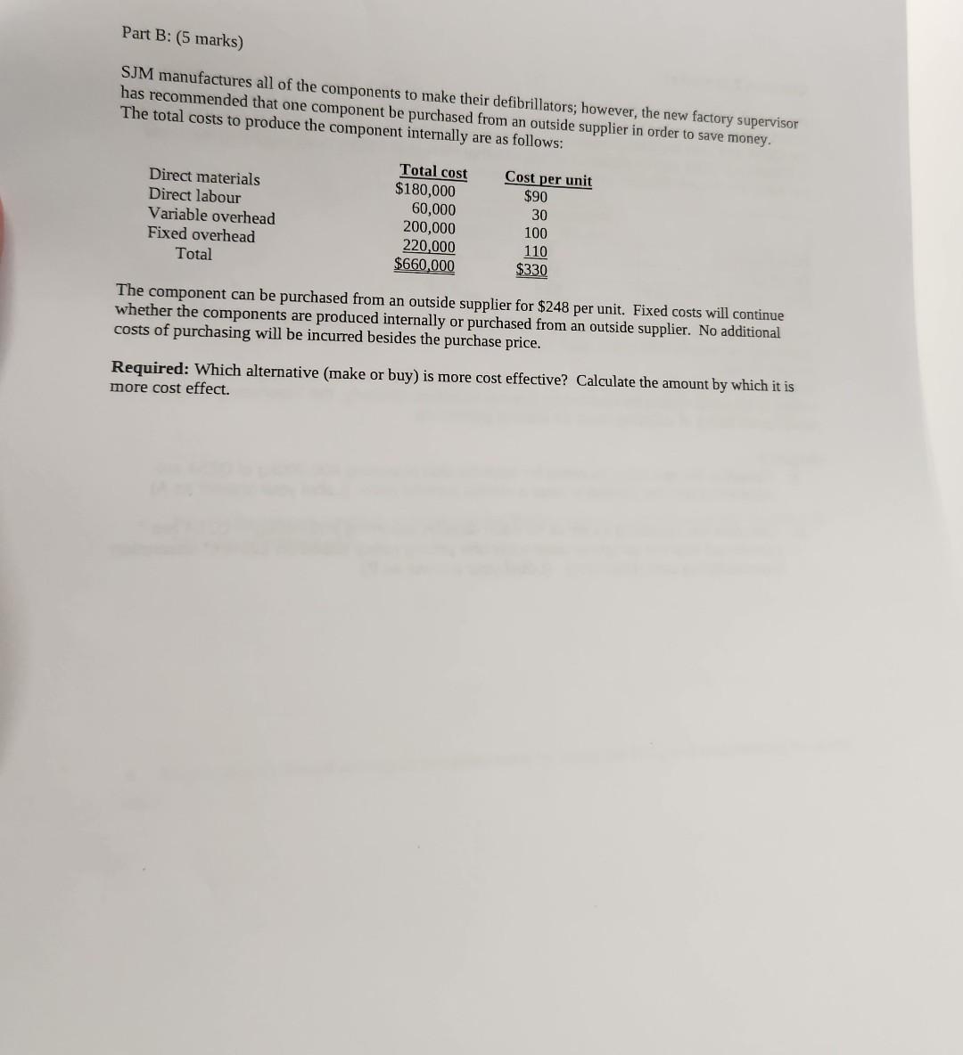 Solved Part B: (5 marks) SJM manufactures all of the | Chegg.com