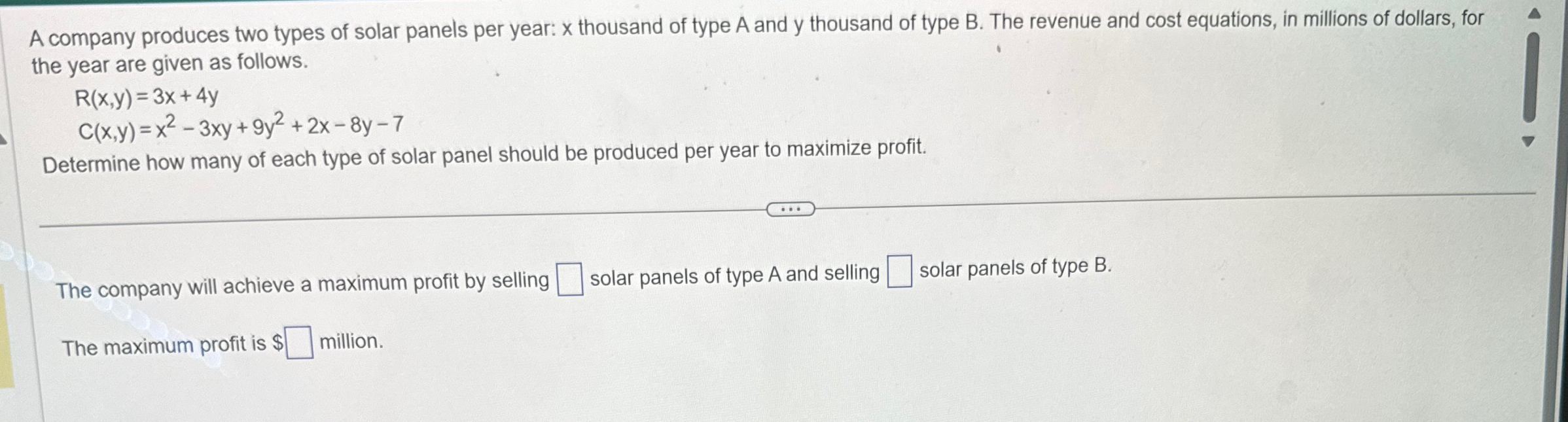 Solved A company produces two types of solar panels per | Chegg.com