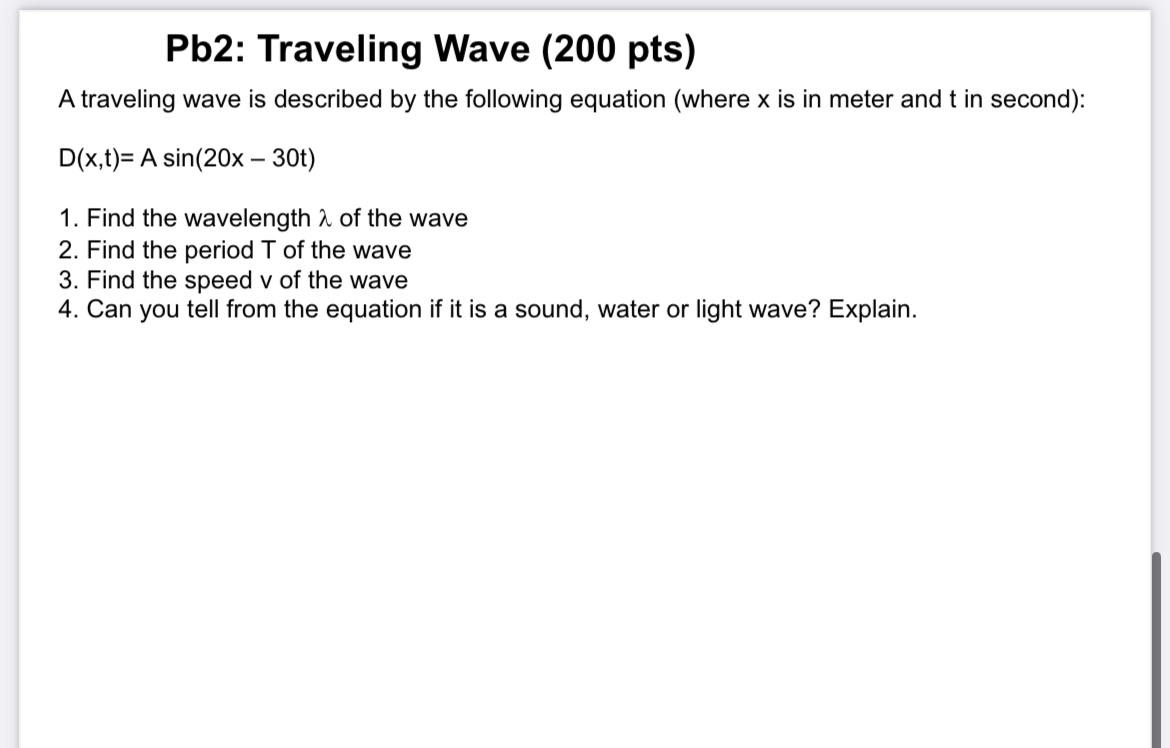 Solved Pb2: Traveling Wave (200 ﻿pts)A traveling wave is | Chegg.com