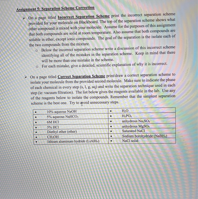 Solved Assignment 5: Separation Scheme Correction On a page | Chegg.com