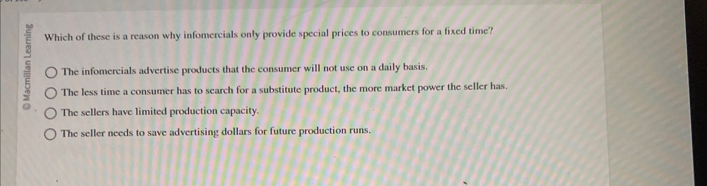 Solved Which of these is a reason why infomercials only | Chegg.com