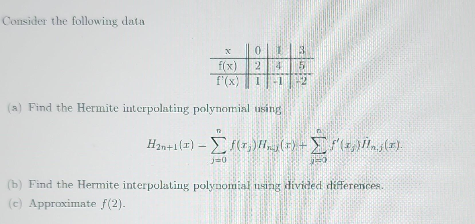 Solved Consider the following data (a) Find the Hermite | Chegg.com