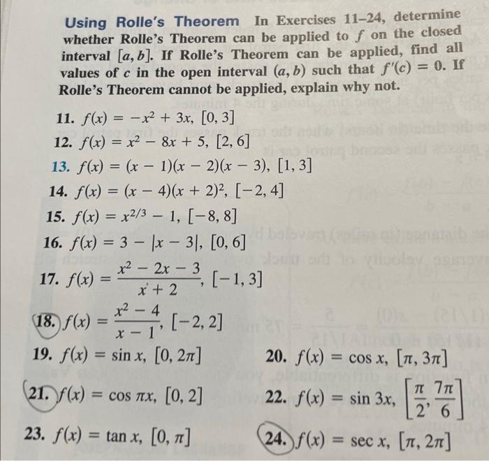 Solved Using Rolle's Theorem In Exercises 11-24, determine | Chegg.com