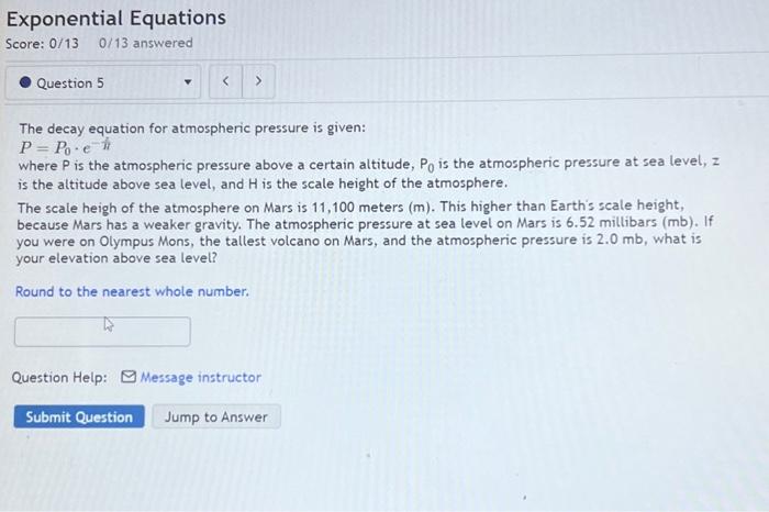 Solved The decay equation for atmospheric pressure is given: | Chegg.com