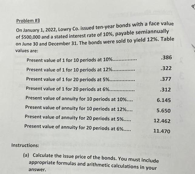 Solved Instructions: (a) Calculate the issue price of the | Chegg.com