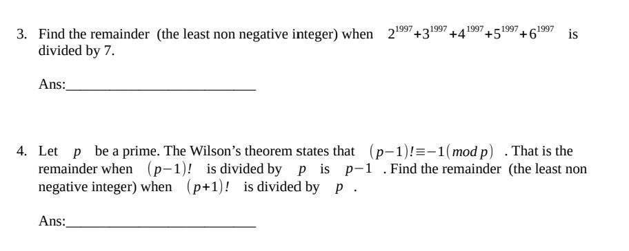 Solved 3. Find the remainder (the least non negative | Chegg.com