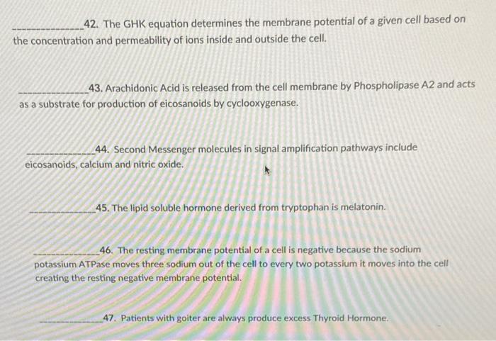 Solved _42. The GHK equation determines the membrane | Chegg.com