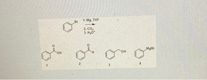 Solved Br 1. Mg. THE 2.CO: 3. H,0* MgBr OH OH 3 | Chegg.com
