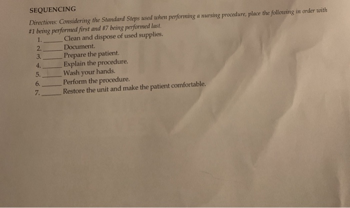 Solved SEQUENCING Directions: Considering the Standard Steps | Chegg.com