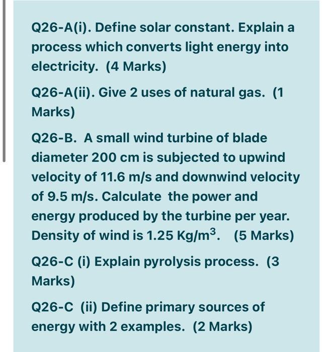Solved Q26-A(i). Define solar constant. Explain a process | Chegg.com