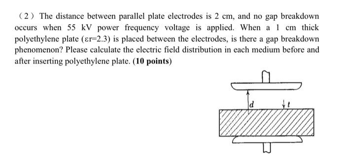 Solved (2) The distance between parallel plate electrodes is | Chegg.com
