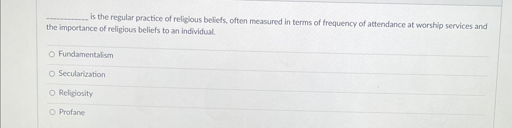 Solved is the regular practice of religious beliefs, often | Chegg.com