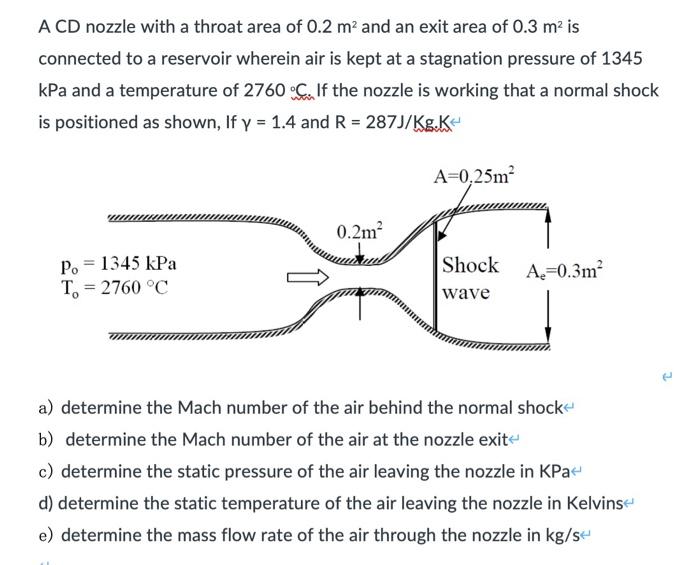 Solved A CD nozzle with a throat area of 0.2 m2 and an exit | Chegg.com