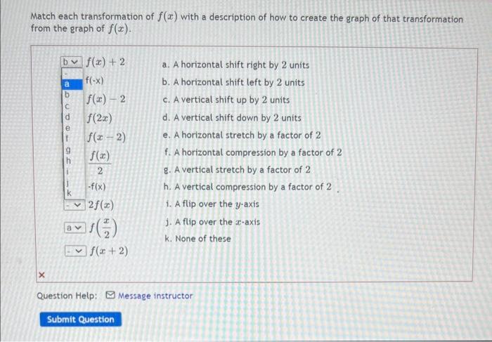 Solved Match each transformation of f(x) with a description | Chegg.com