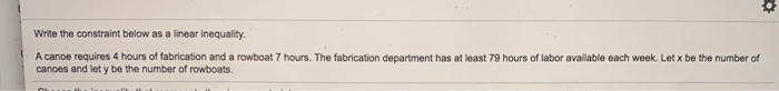 Solved Write the constraint below as a linear inequality A | Chegg.com