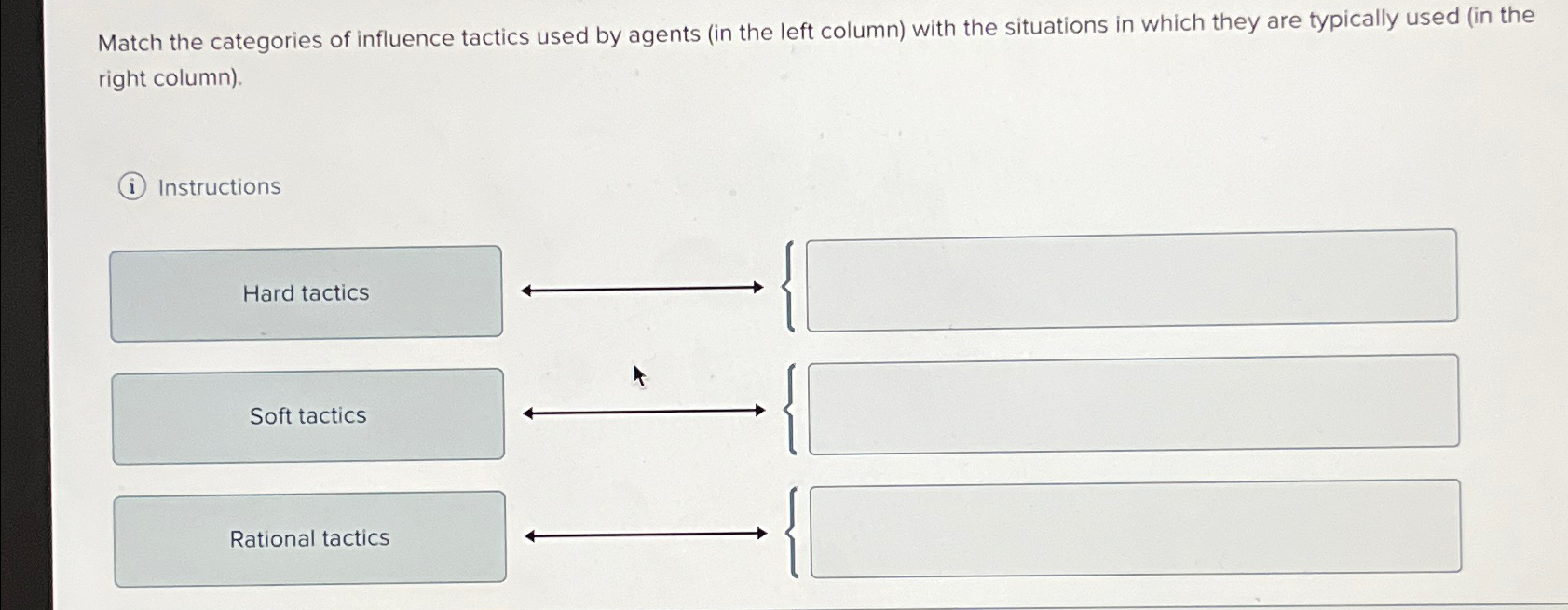 Solved Match the categories of influence tactics used by | Chegg.com