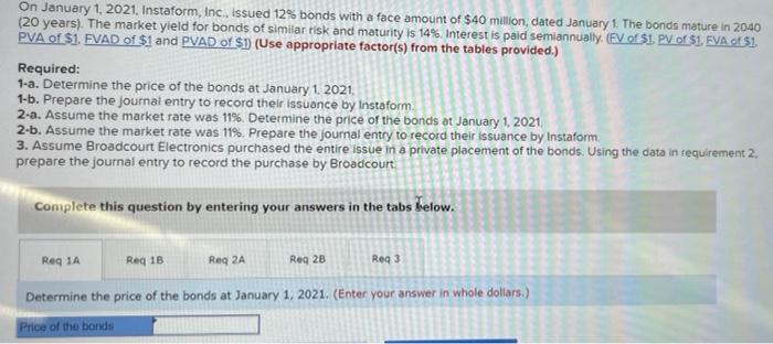 Solved On January 1, 2021, Instaform, Inc., issued 12% bonds | Chegg.com