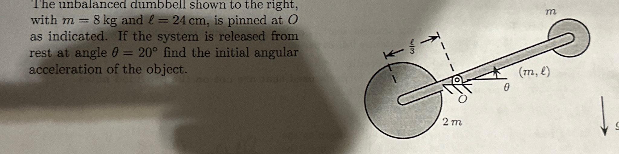 Solved The unbalanced dumbbell shown to the right, with | Chegg.com