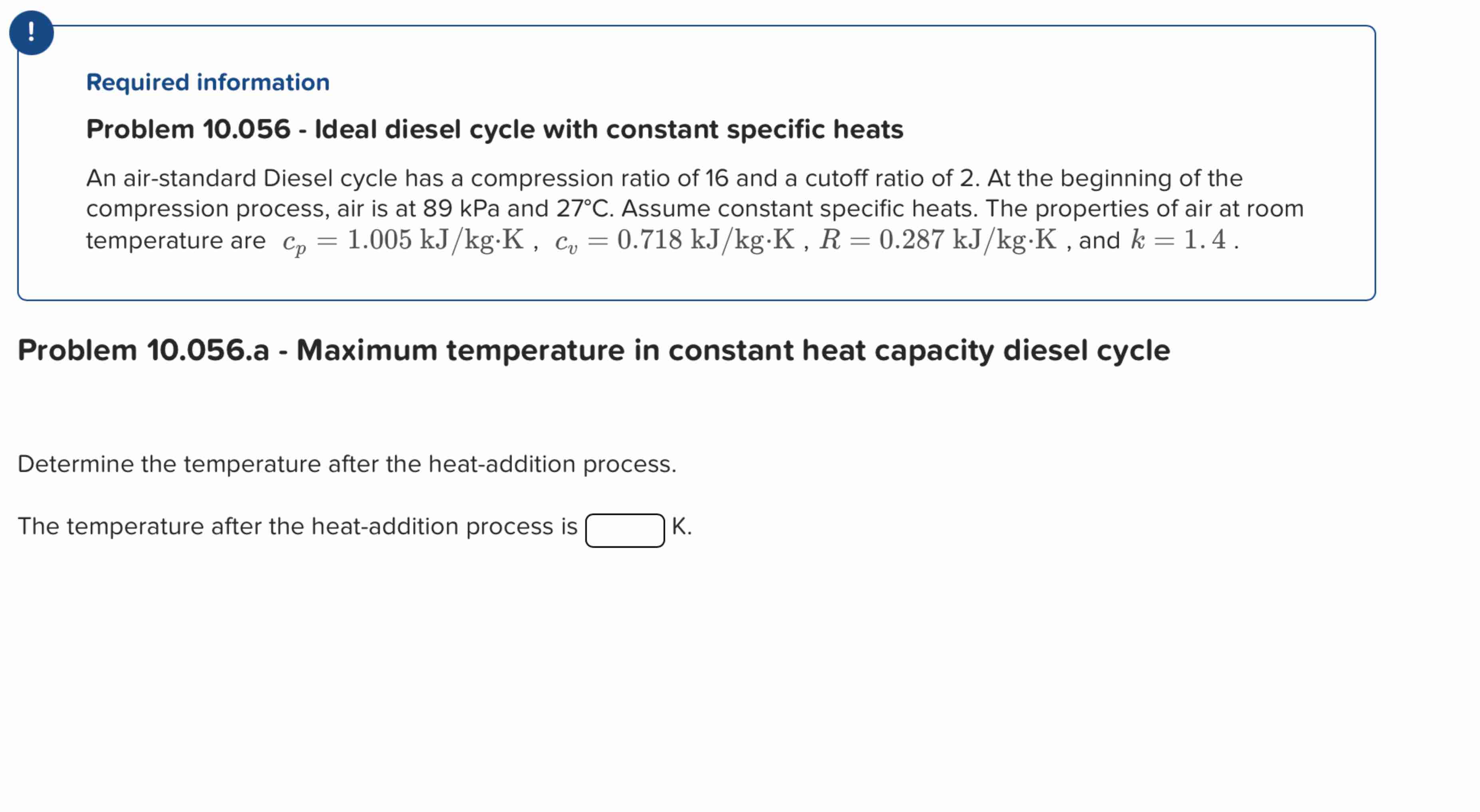 Solved Required informationProblem 10.056 - ﻿Ideal diesel | Chegg.com