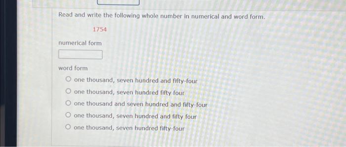 Solved Read and write the following whole number in | Chegg.com