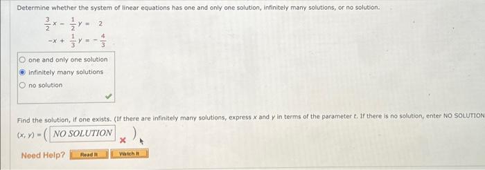 Solved Determine whether the system of linear equations has | Chegg.com