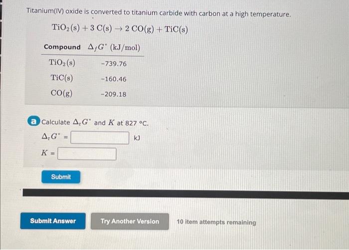 Solved Titanium(IV) oxide is converted to titanium carbide | Chegg.com