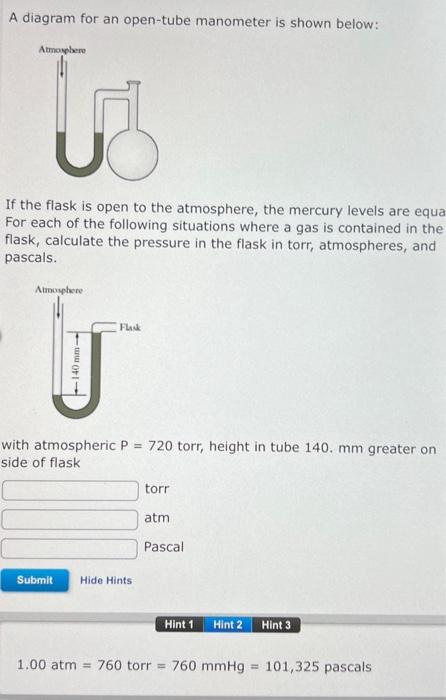 Solved A diagram for an open-tube manometer is shown below: | Chegg.com