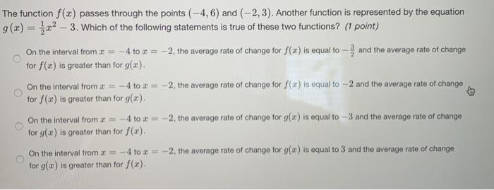Solved The function f(x) passes through the points (-4,6) | Chegg.com
