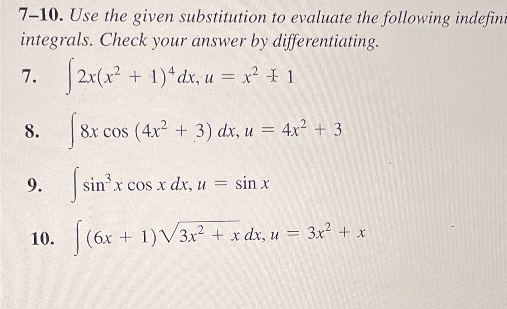 Solved Use the given substitution to evaluate the following | Chegg.com