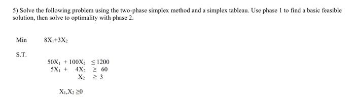 Solved 5) Solve the following problem using the two-phase | Chegg.com