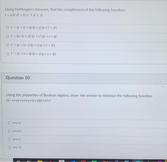Solved Using DeMorgan's theorem, find the complement of the | Chegg.com