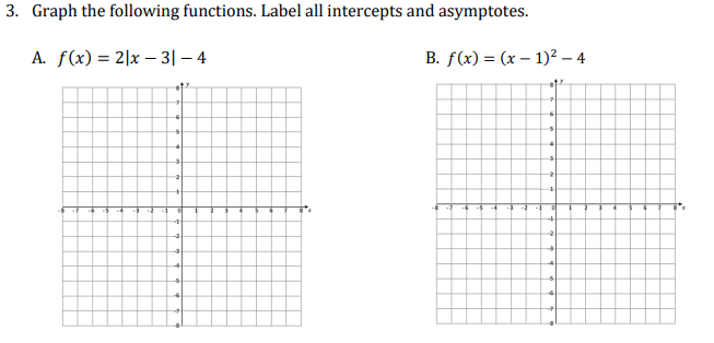 Solved Graph the following functions. Label all intercepts | Chegg.com