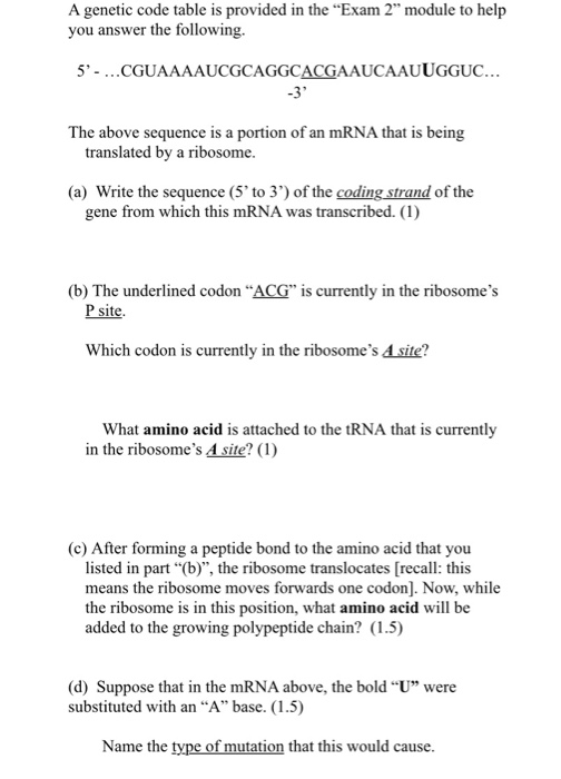 Solved A genetic code table is provided in the "Exam 2" | Chegg.com