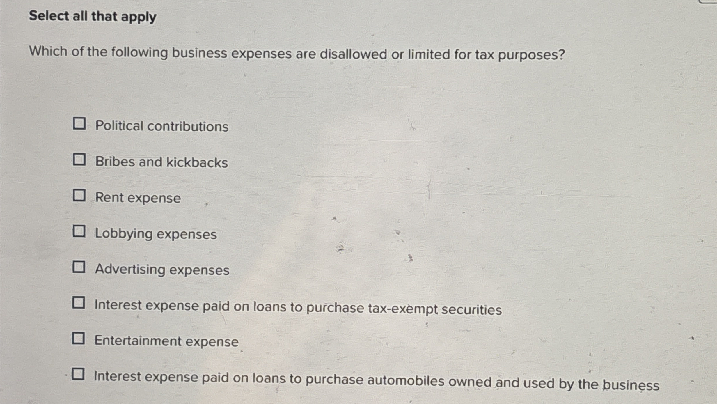 Solved Select all that applyWhich of the following business | Chegg.com