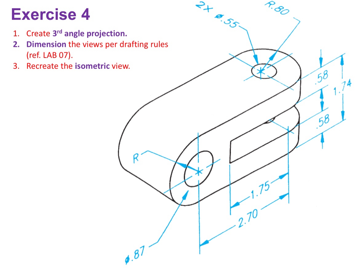 Solved Exercise 4Create 3rd angle projection.Dimension the | Chegg.com Solved Exercise 4Create 3rd angle projection.Dimension the | Chegg.com