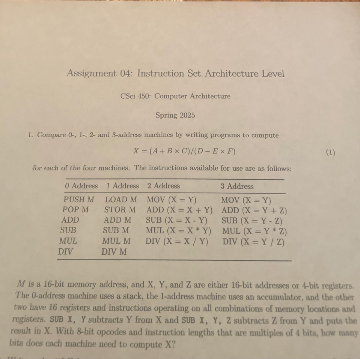 Solved Assignment 04: Instruction Set Architecture LevelCSci | Chegg.com