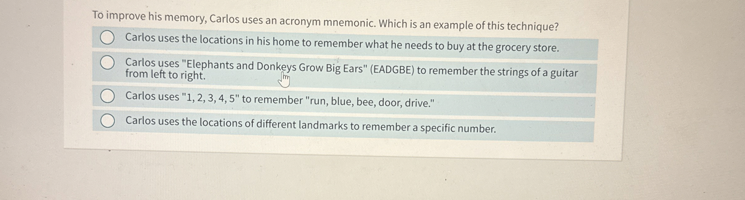 Solved To improve his memory, Carlos uses an acronym | Chegg.com