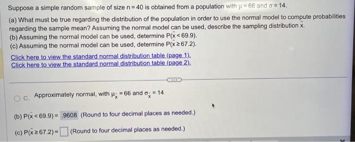 Solved Suppose a simple random sample of size n=40 is | Chegg.com