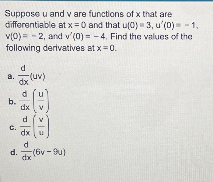 Solved Suppose u and v are functions of x that are | Chegg.com