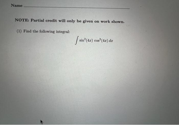 Solved NOTE: Partial credit will only be given on work | Chegg.com