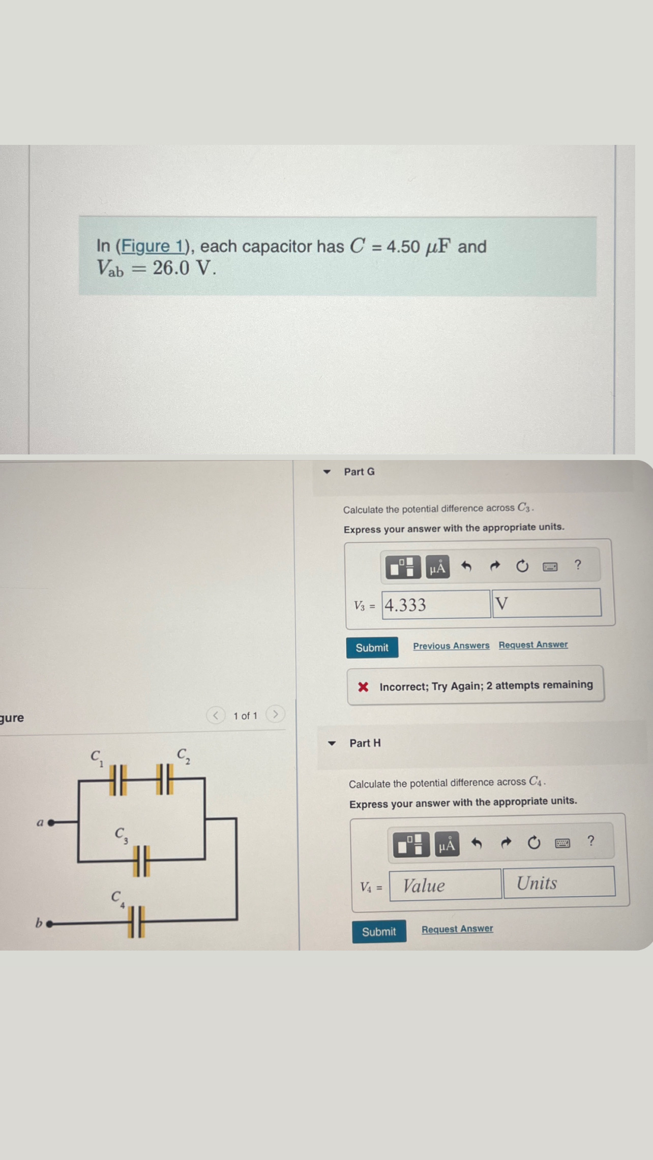 Solved In (Figure 1), ﻿each capacitor has C=4.50μF | Chegg.com