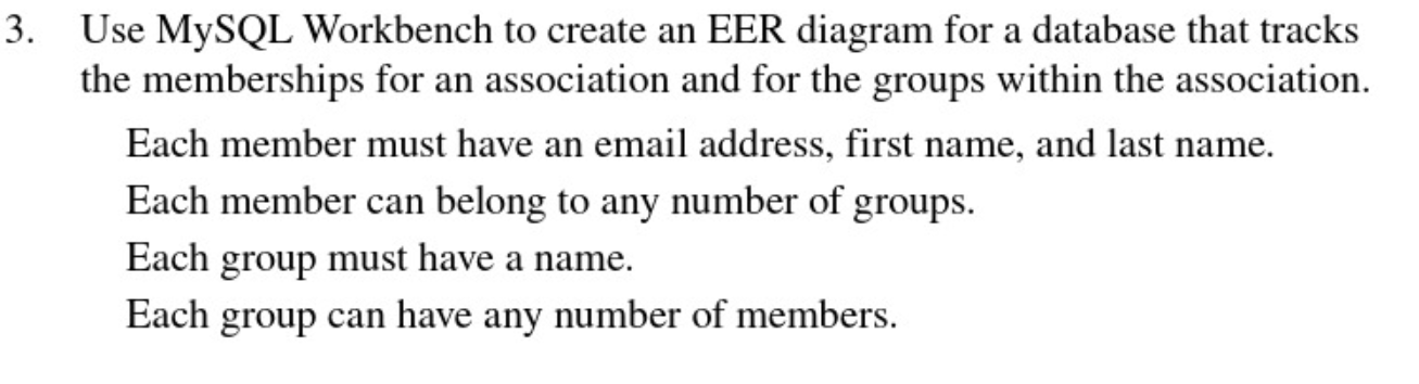 Solved Use MySQL Workbench to create an EER diagram for a | Chegg.com