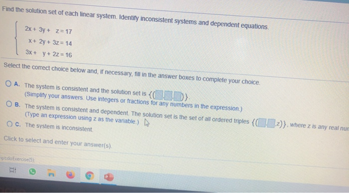 Solved Find the solution set of each linear system. Identify | Chegg.com