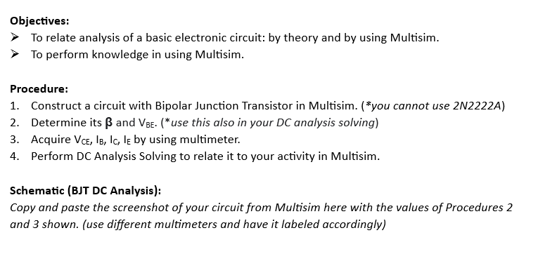 Objectives:To relate analysis of a basic electronic | Chegg.com