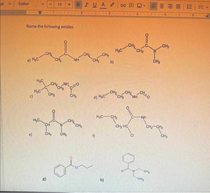 Solved Name the following amides c) d) e) f) g) h) | Chegg.com
