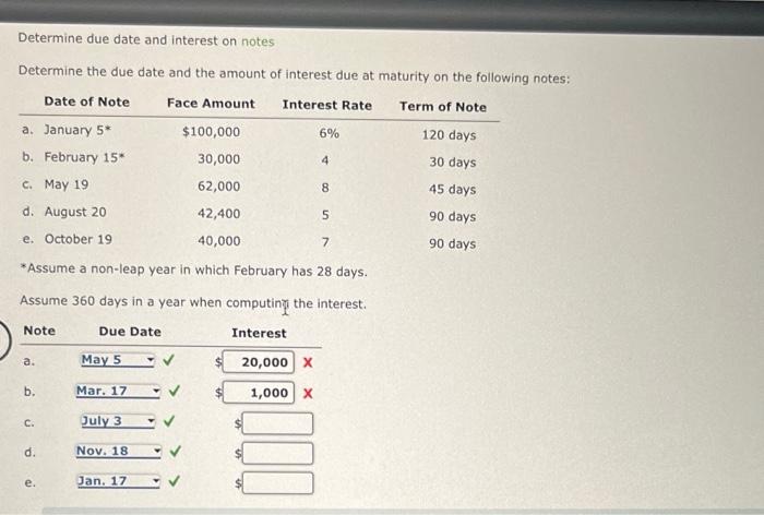 Solved Determine due date and interest on notes Determine | Chegg.com