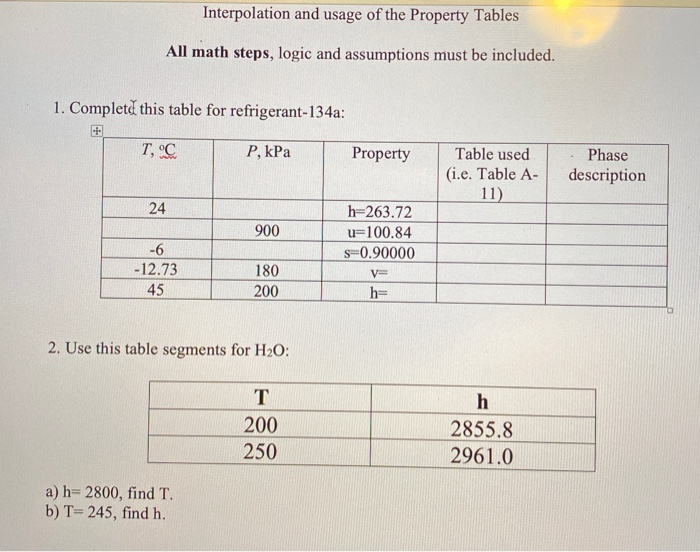 Solved Interpolation and usage of the Property Tables All | Chegg.com