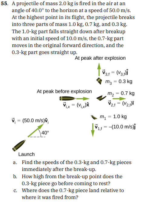 Solved A projectile of mass 2.0kg ﻿is fired in the air at | Chegg.com